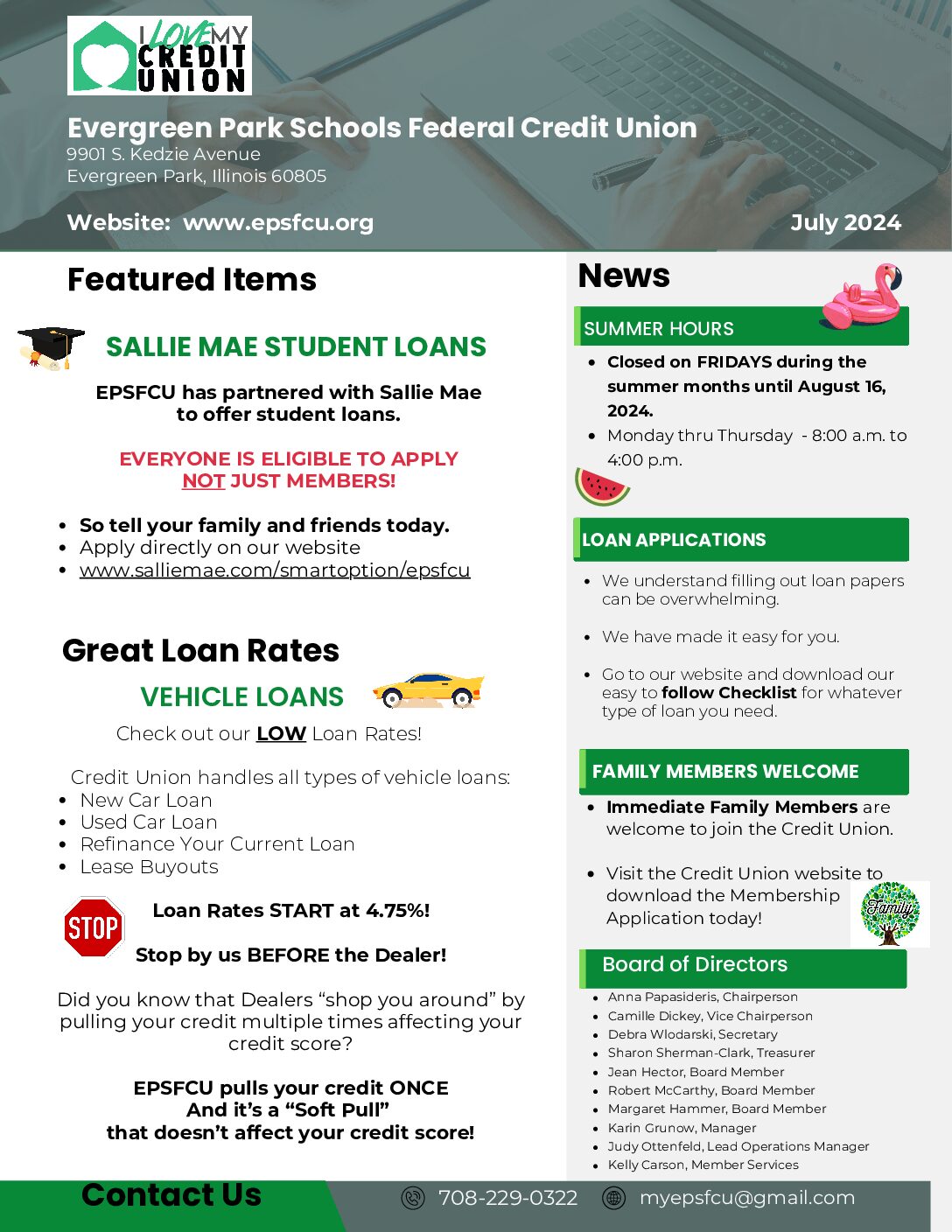Newsletter – July 2024 | Evergreen Park Schools Federal Credit Union