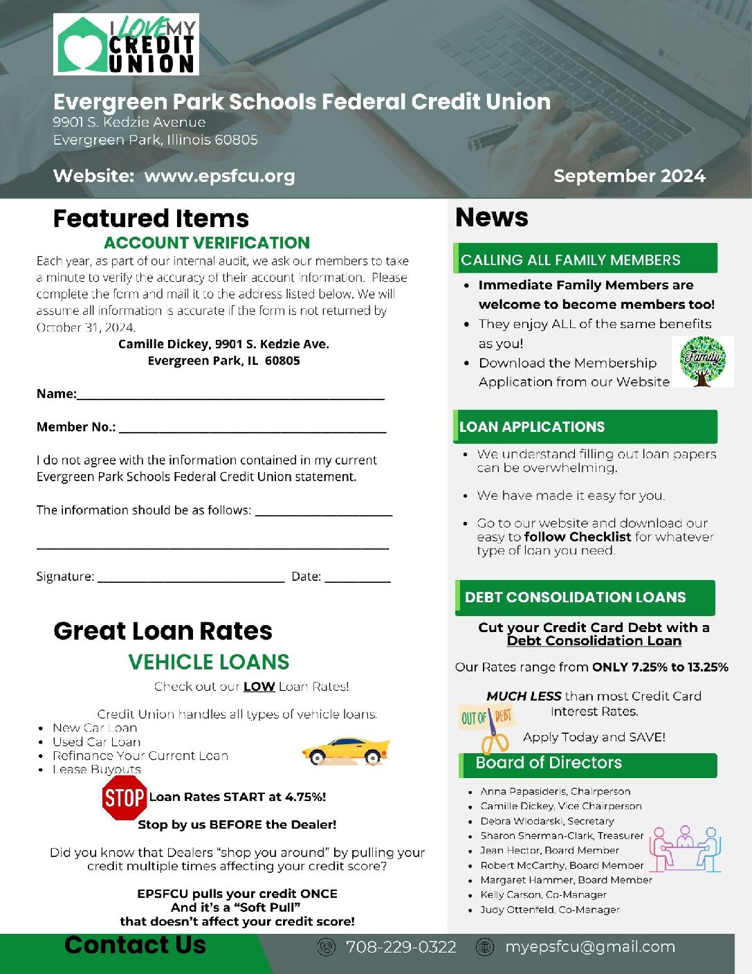 Newsletter September 2024 | Evergreen Park Schools Federal Credit Union